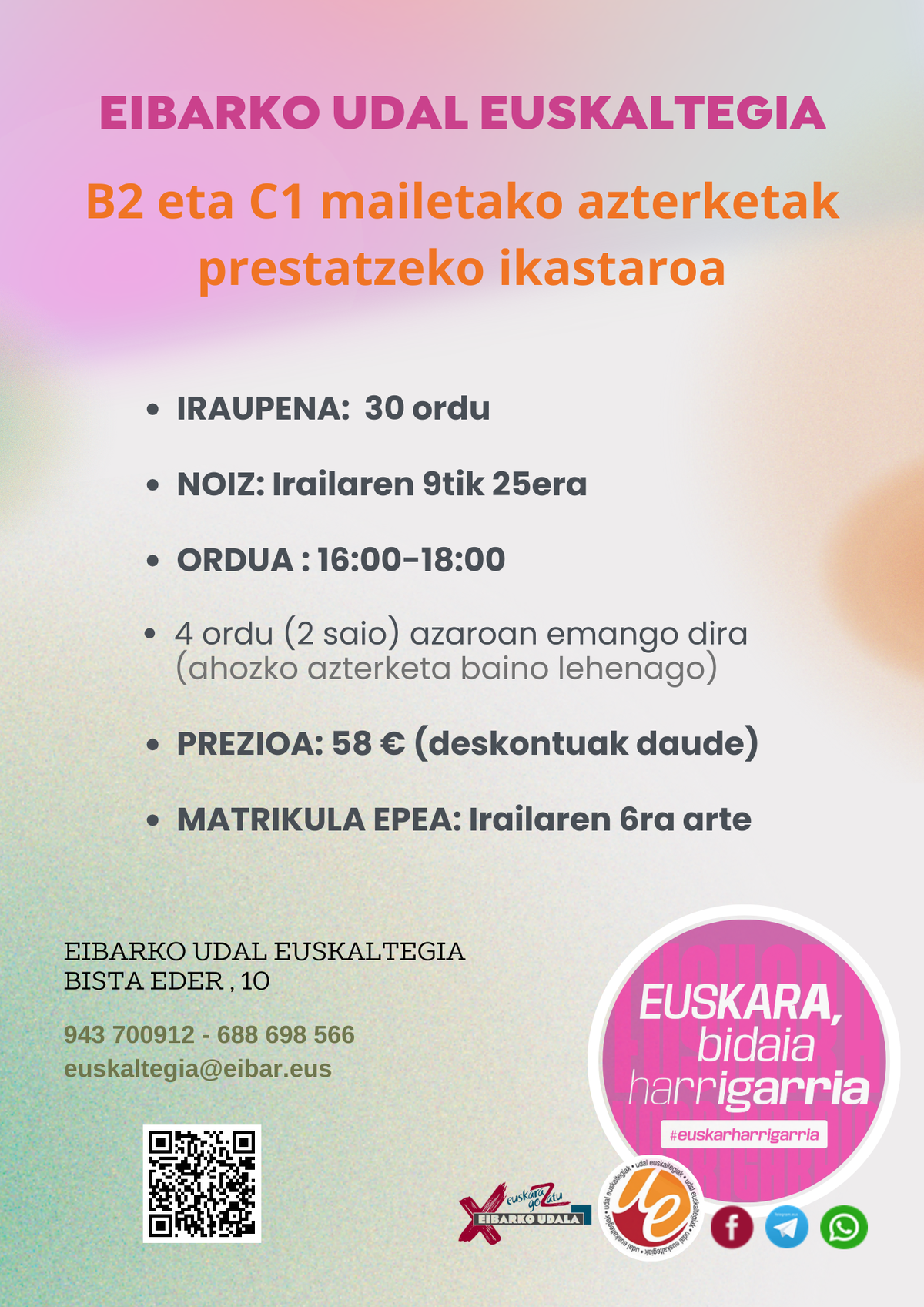 B2 eta C1 mailetako azterketak prestatzeko ikastaro laburra Udal ...